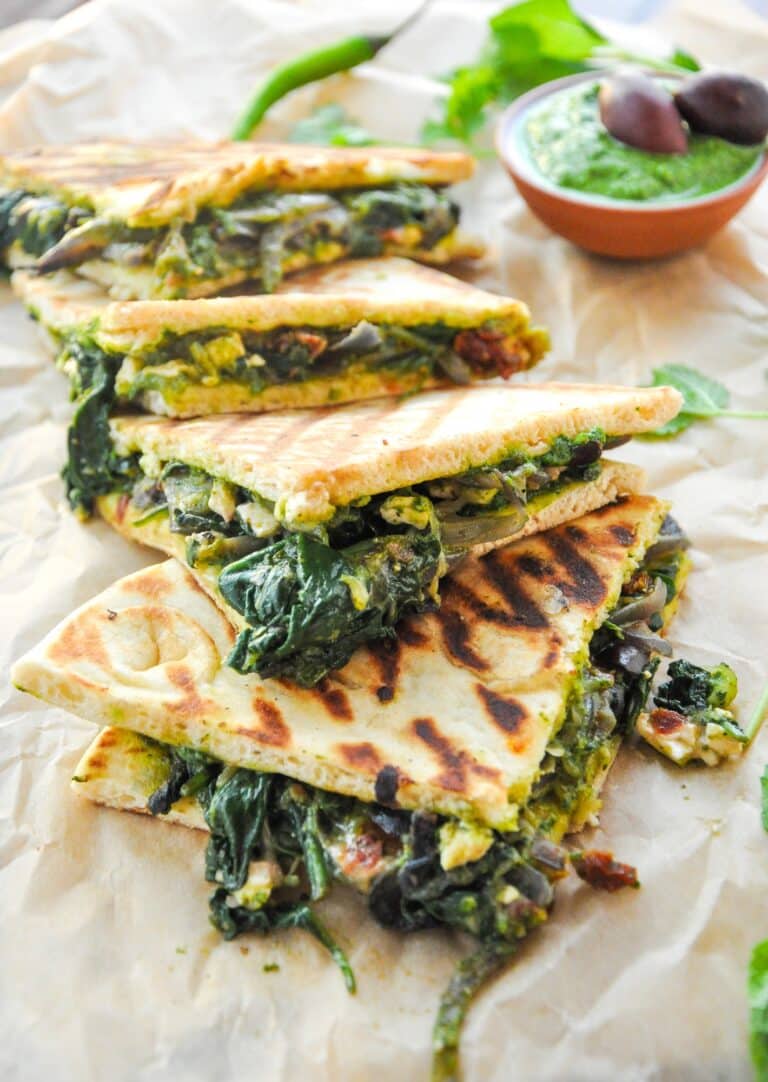 Mediterranean Pita Sandwich with Chutney Pesto (vegetarian) - Honey ...