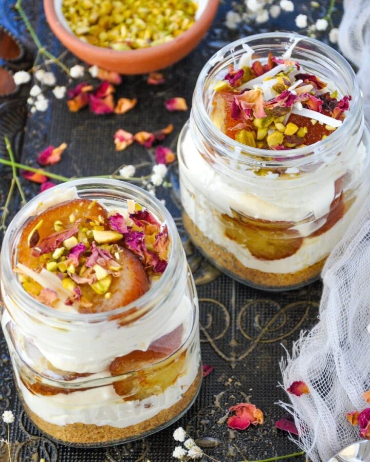 Gulab Jamun Cheesecake (Eggless, No Bake Jars) - Honey, Whats Cooking