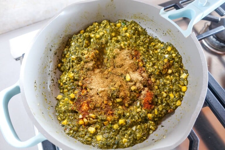 Palak Paneer Dip with Corn using Trader Joe's Frozen Palak Paneer ...